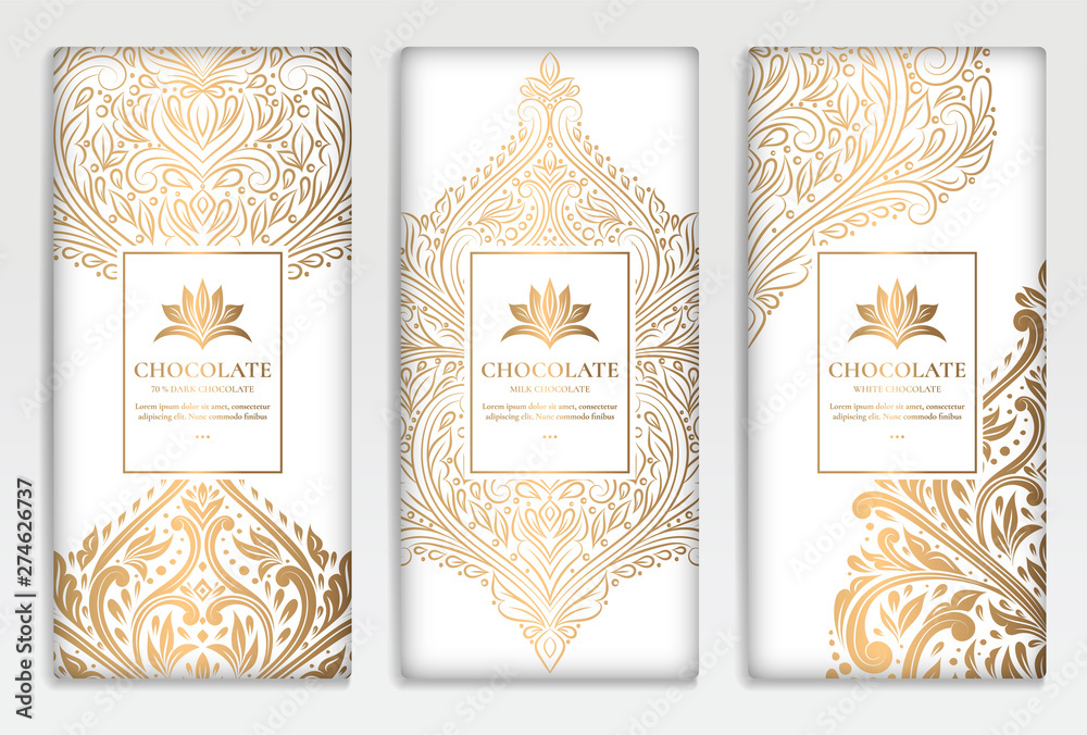 Luxury golden packaging design of chocolate bars. Vintage vector ...