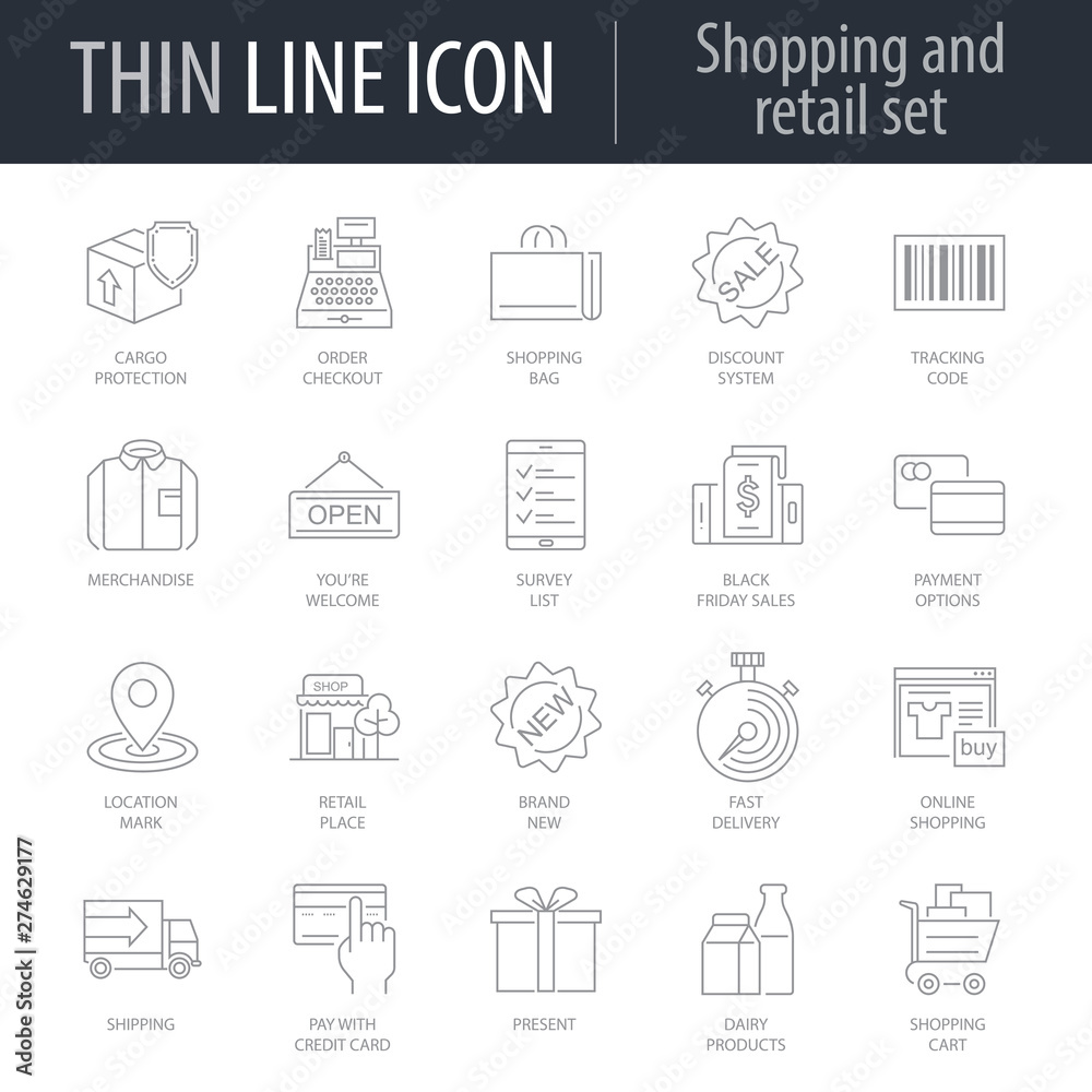 Icons Set of Shopping And Retail. Symbol of Intelligent Thin Line Image ...