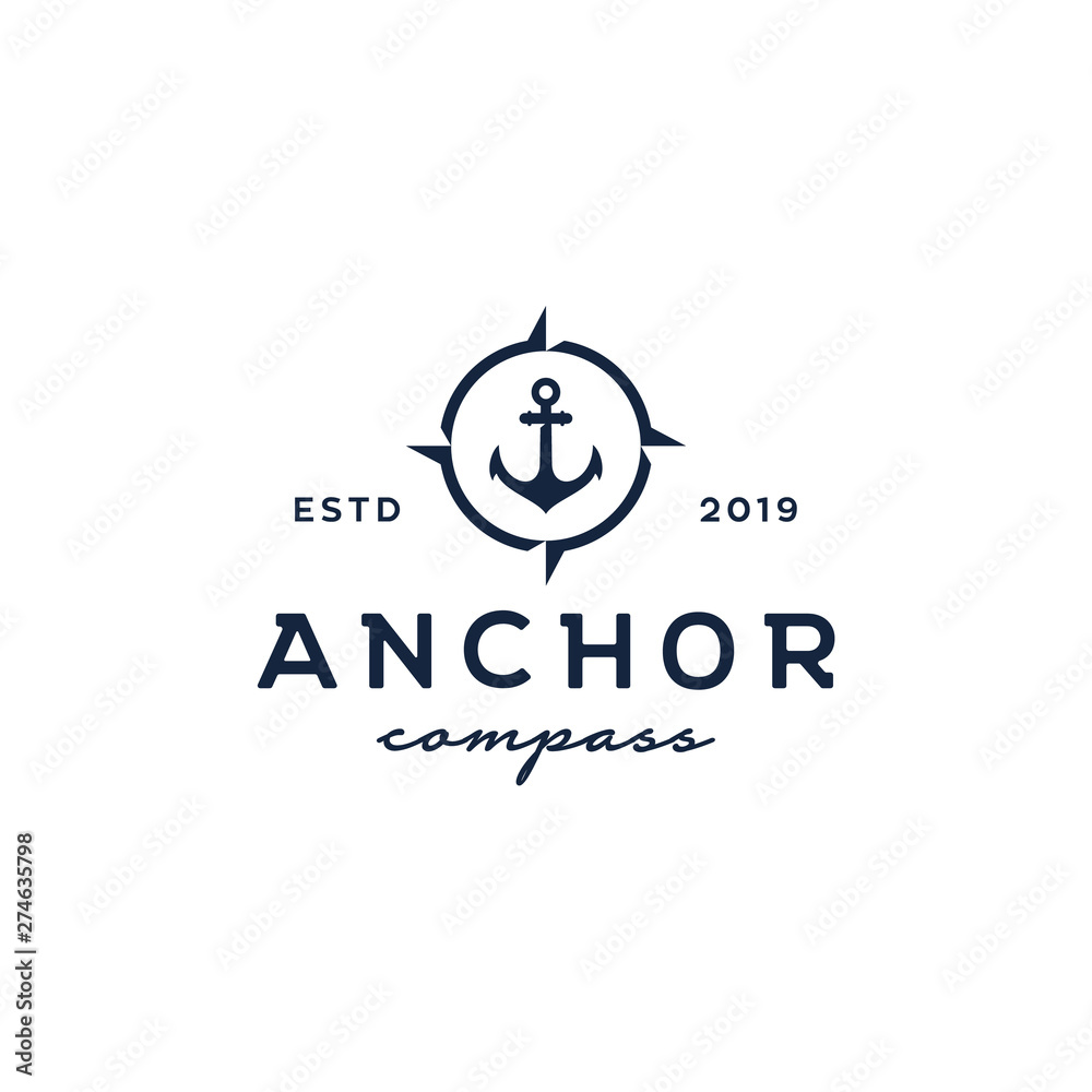 anchor compass symbol vector logo design Stock Vector | Adobe Stock