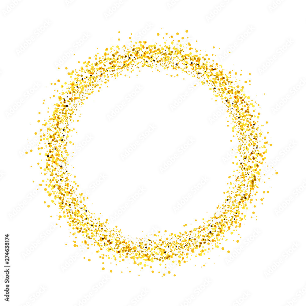 Circle of gold glitter with small particles. abstract background with ...