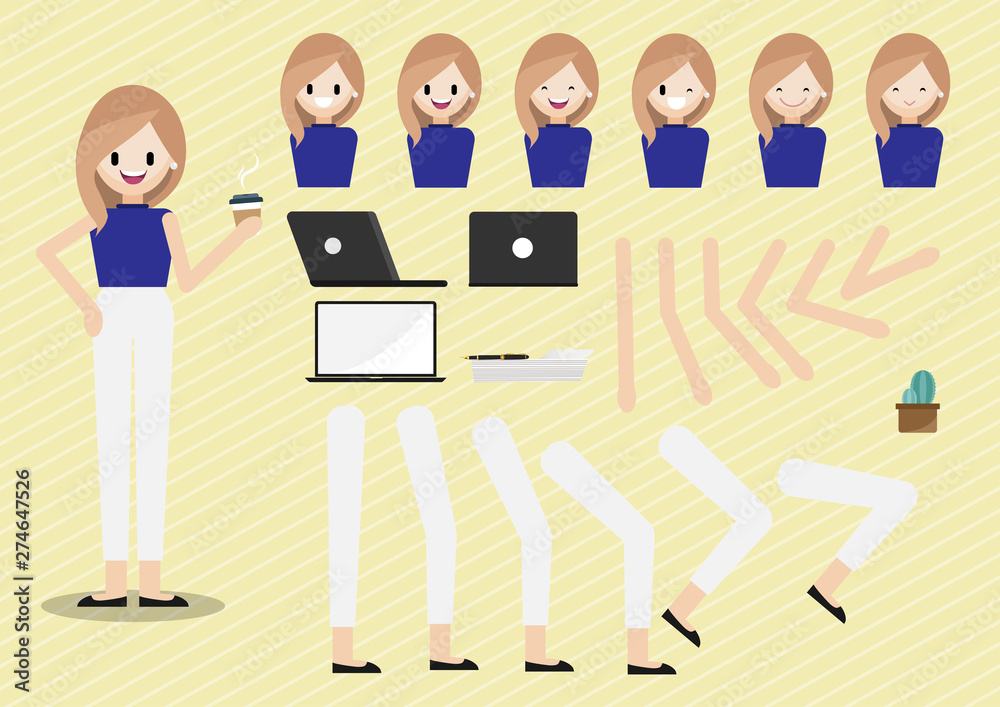 Cartoon character with cute lady of beautiful woman, Animate cartoon ...