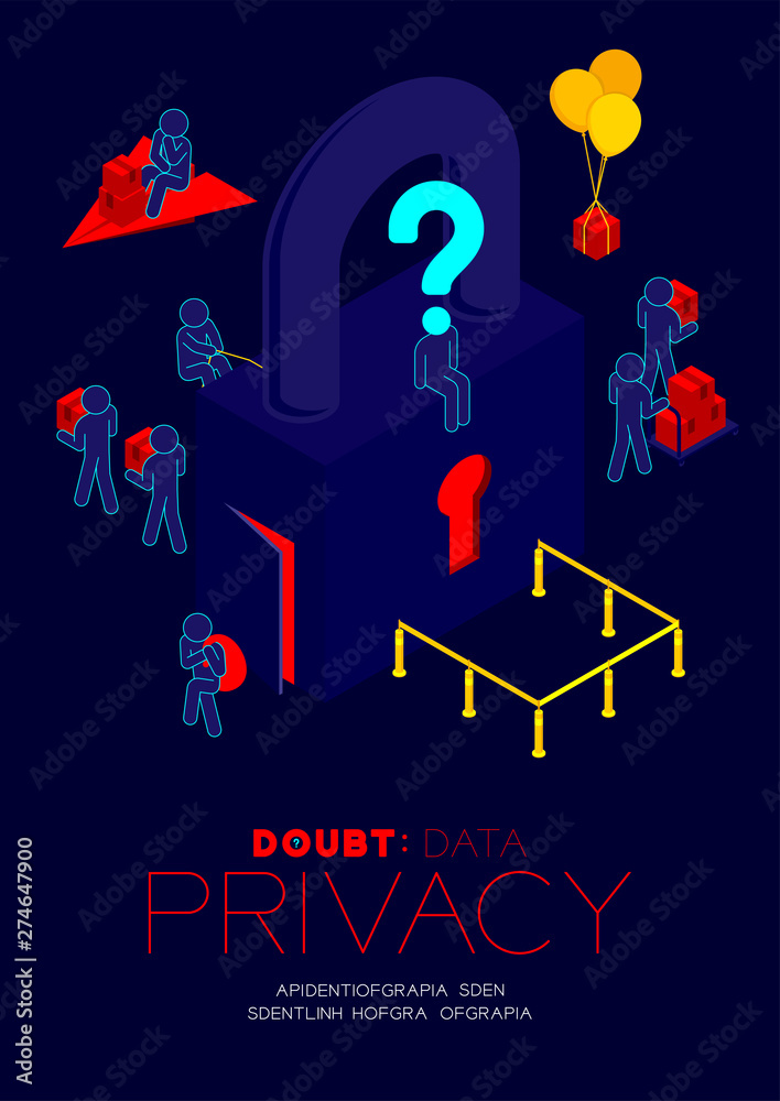 Doubt data privacy problem concept, man pictogram question mark head ...