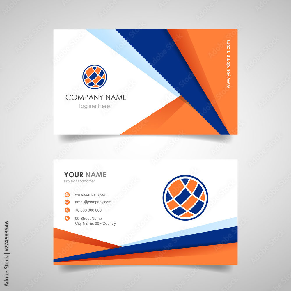 business name card template with front and back cover with polygonal ...