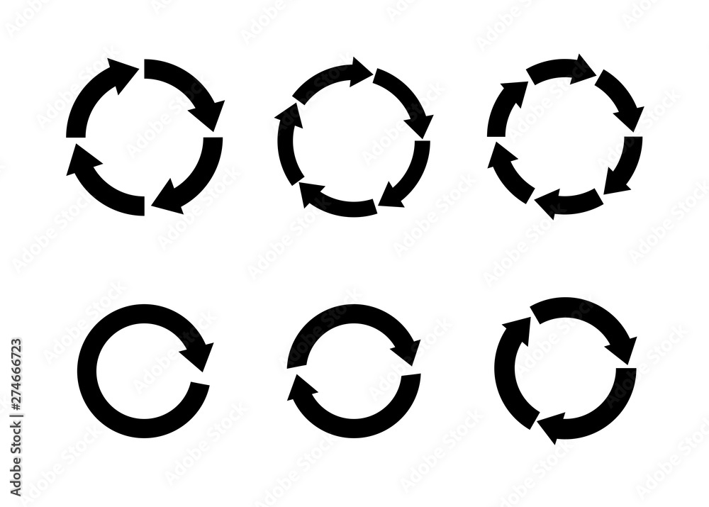 Black arrows in circular motion. Arrow combinations. Rotation arrows ...