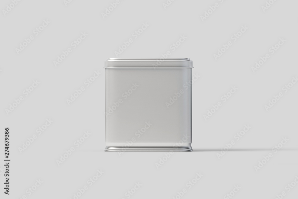 Blank square Tall Tin Box food container Mock up.Rectangular glossy Tin ...
