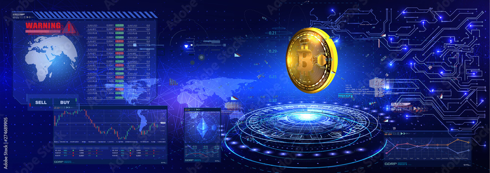 Global abstract Bitcoin crypto currency blockchain Technology. World ...