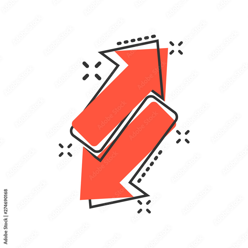 Reverse arrow sign icon in comic style. Refresh vector cartoon ...