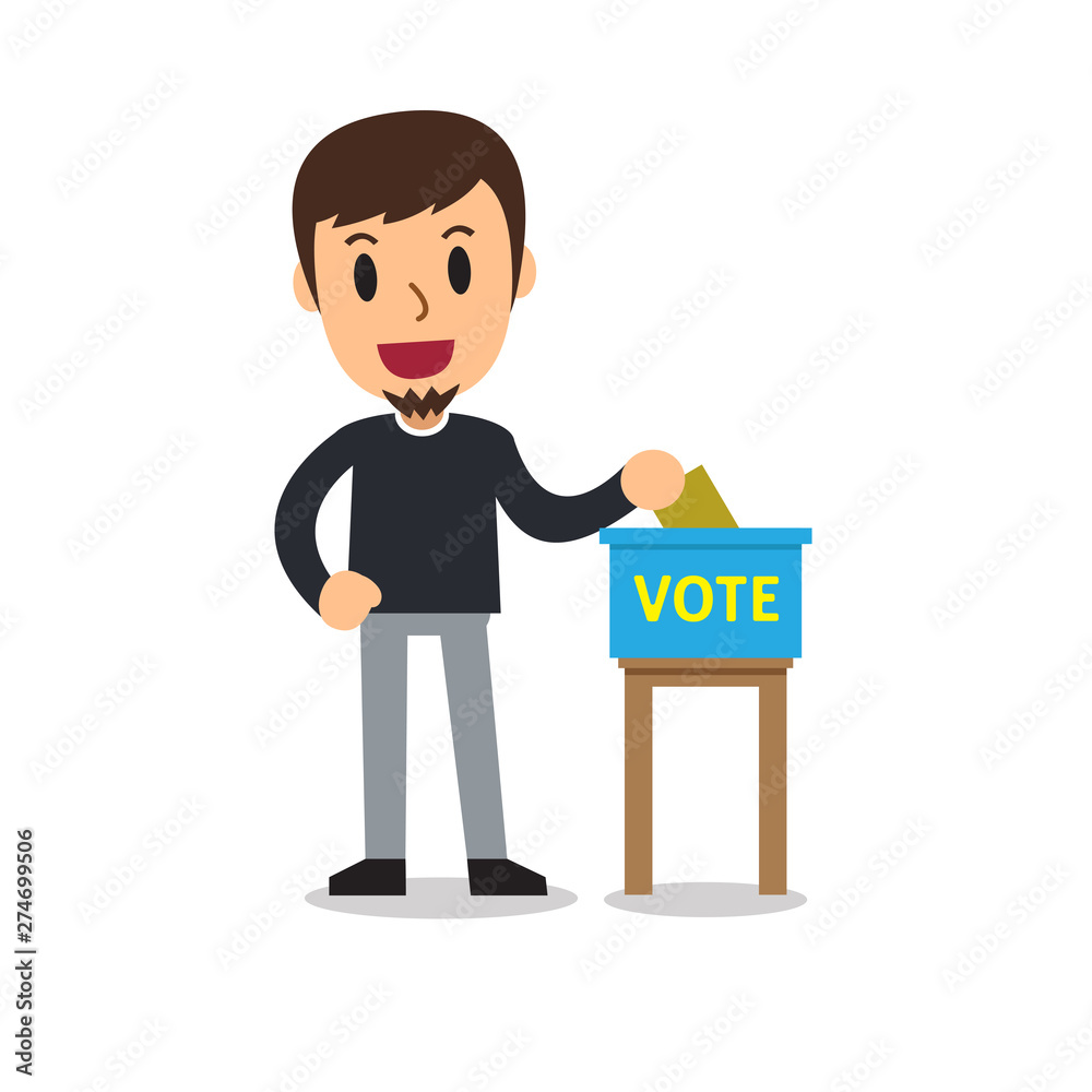 Cartoon man putting voting paper in the ballot box for design. Stock ...
