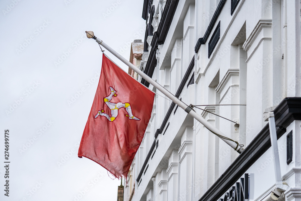 The flag of the Isle of Man or flag of Mann is a triskelion, composed ...