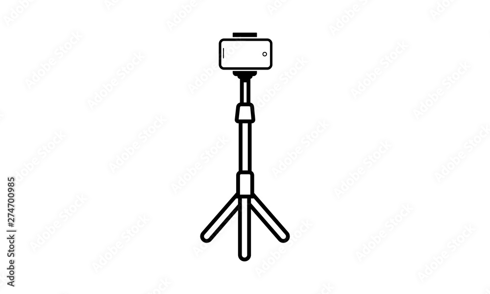 Flexible phone tripod with smartphone. Vector outline icon isolated on ...