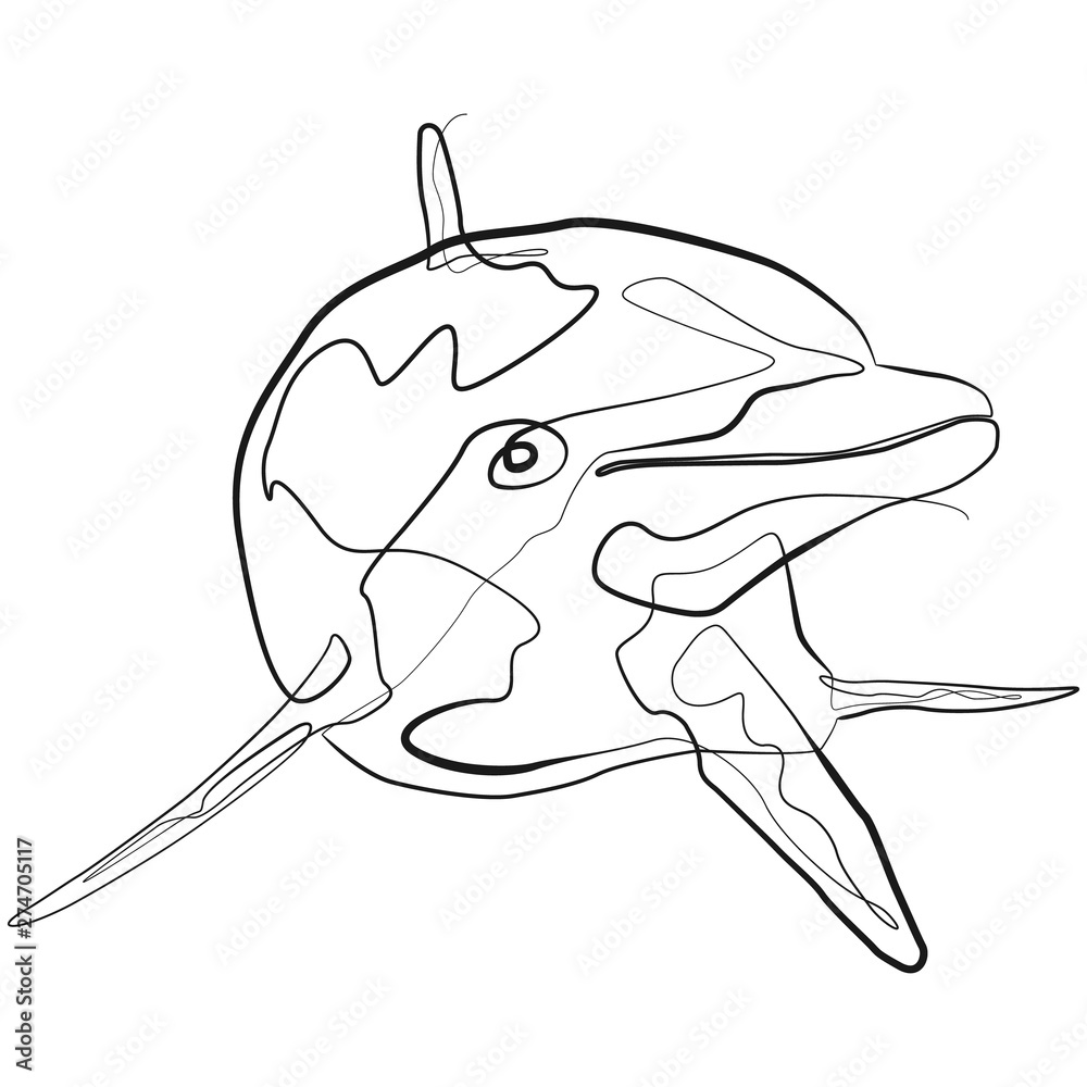 Dolphin one line drawing. Continuous line sea animal Vector Art Stock ...