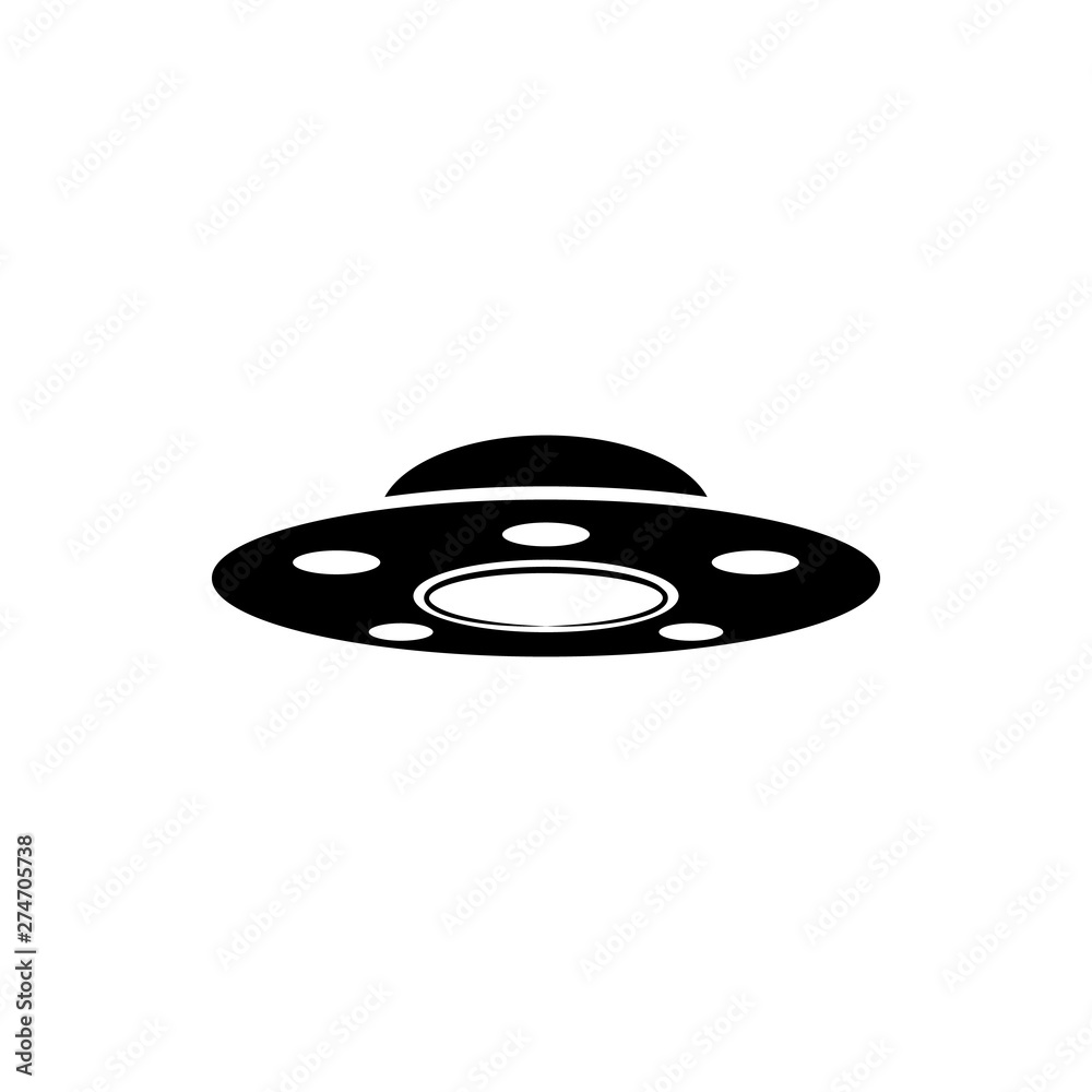 Black UFO flying spaceship icon isolated on white background. Flying ...