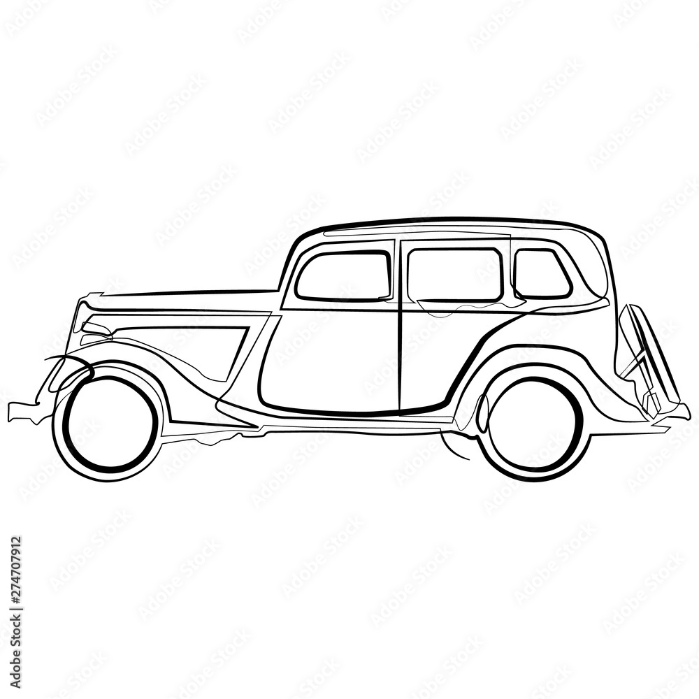 Classic Car one line drawing. Continuous line Oldtimer Vector Logo ...