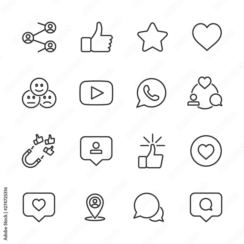 Vector set of social networks line icons. Stock Vector | Adobe Stock