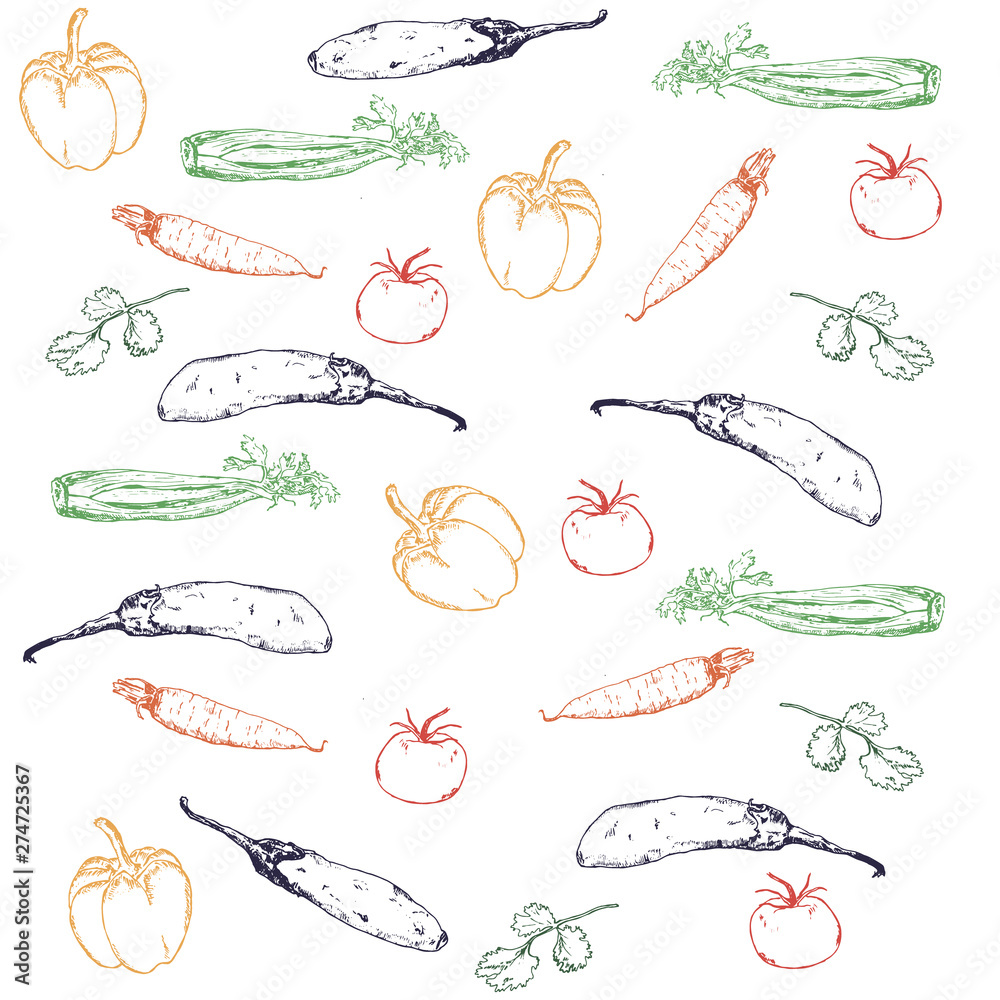 Vegetables colored sketch vector. Farmers market background. Organic ...