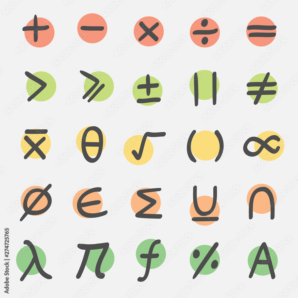 Math, mathematical Symbols hand drawn set Stock Vector | Adobe Stock