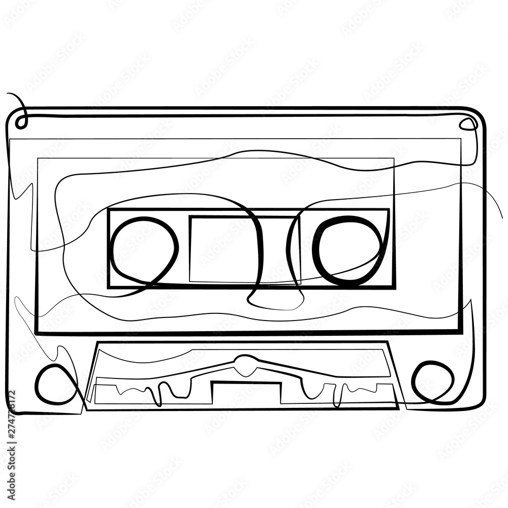 Audio Cassette one line drawing. Continuous line Retro Music Vector ...
