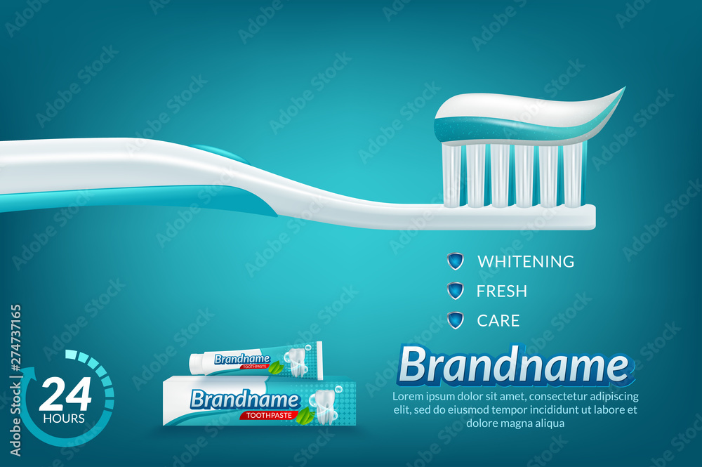 Whitening toothpaste ad poster. Vector realistic toothpaste packaging ...