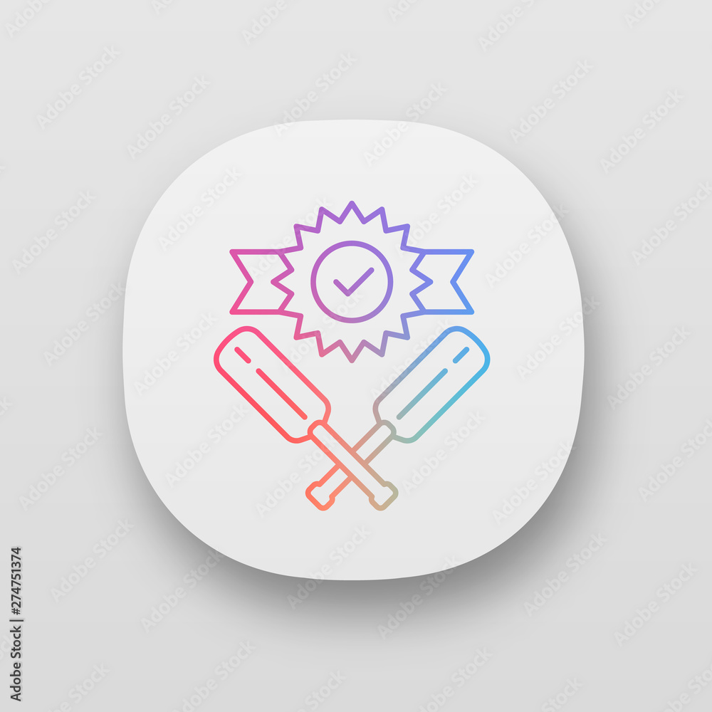 Cricket win app icon. Sport tournament. Winner trophy, crossed bits ...