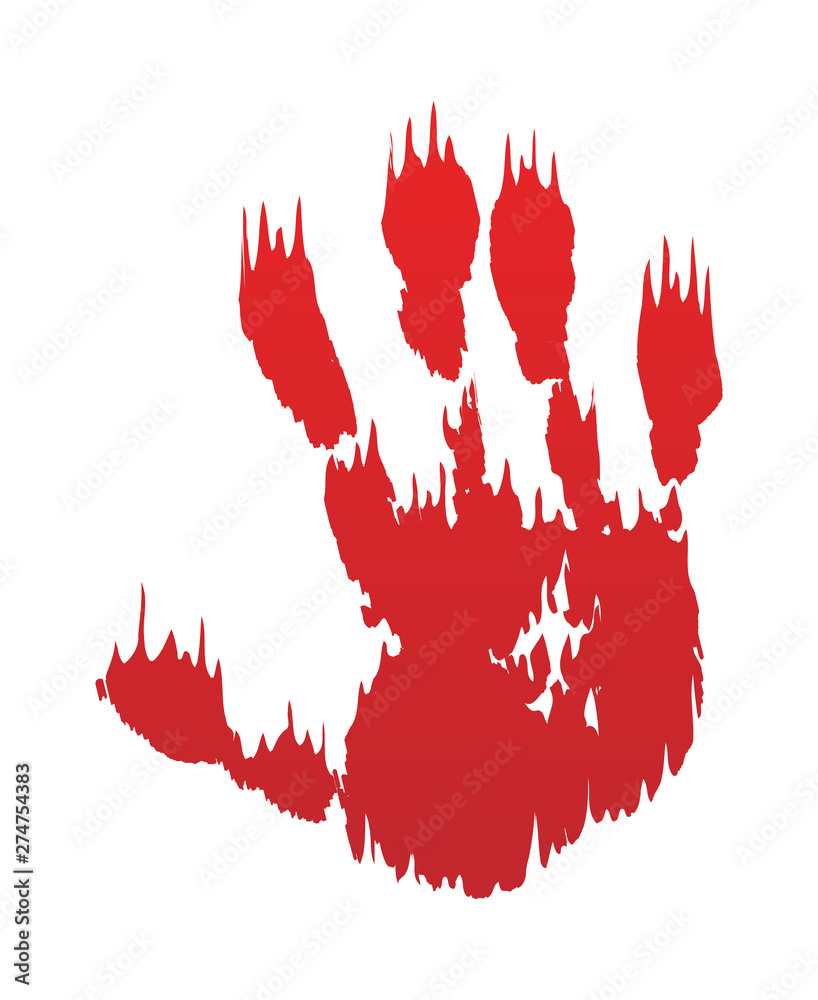 Bloody hand print isolated white background. Horror scary blood dirty ...