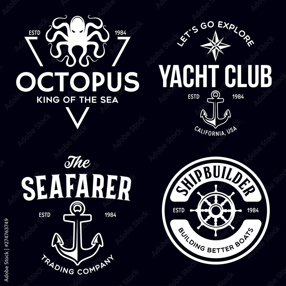 Set of sea and nautical typography badges and design elements ...