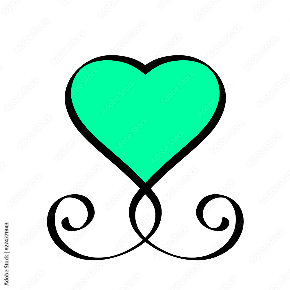 Green black Love Heart Vintage calligraphic sign. Calligraphy Design ...