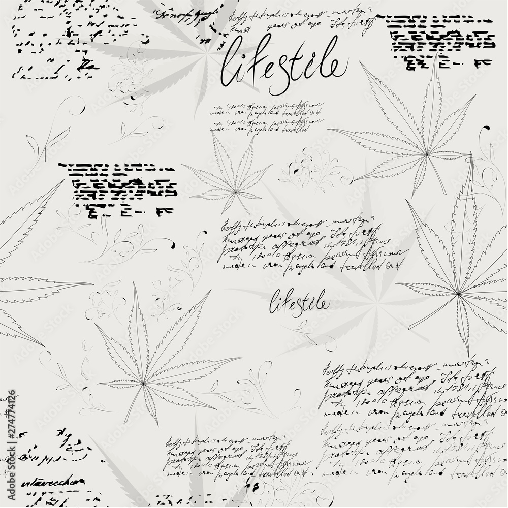 Marijuana on grunge background texture seamless pattern. Cannabis. Hand ...