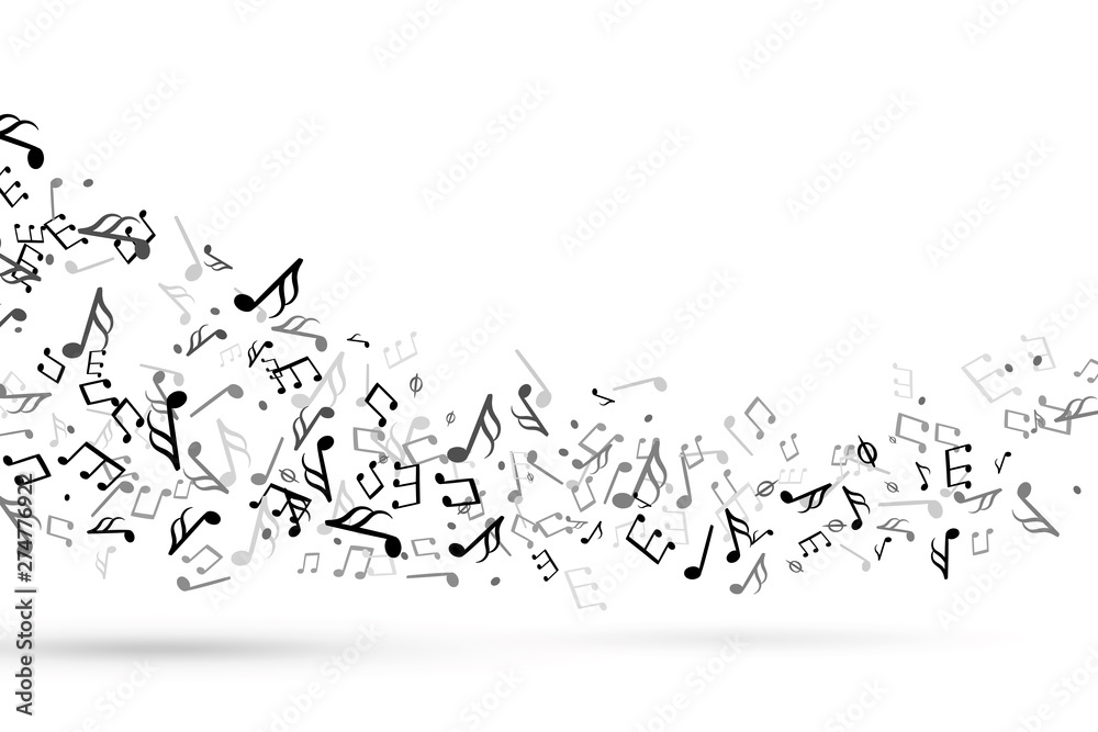 Music notes swirl. Wave with notes musical stave key harmony, symphony ...
