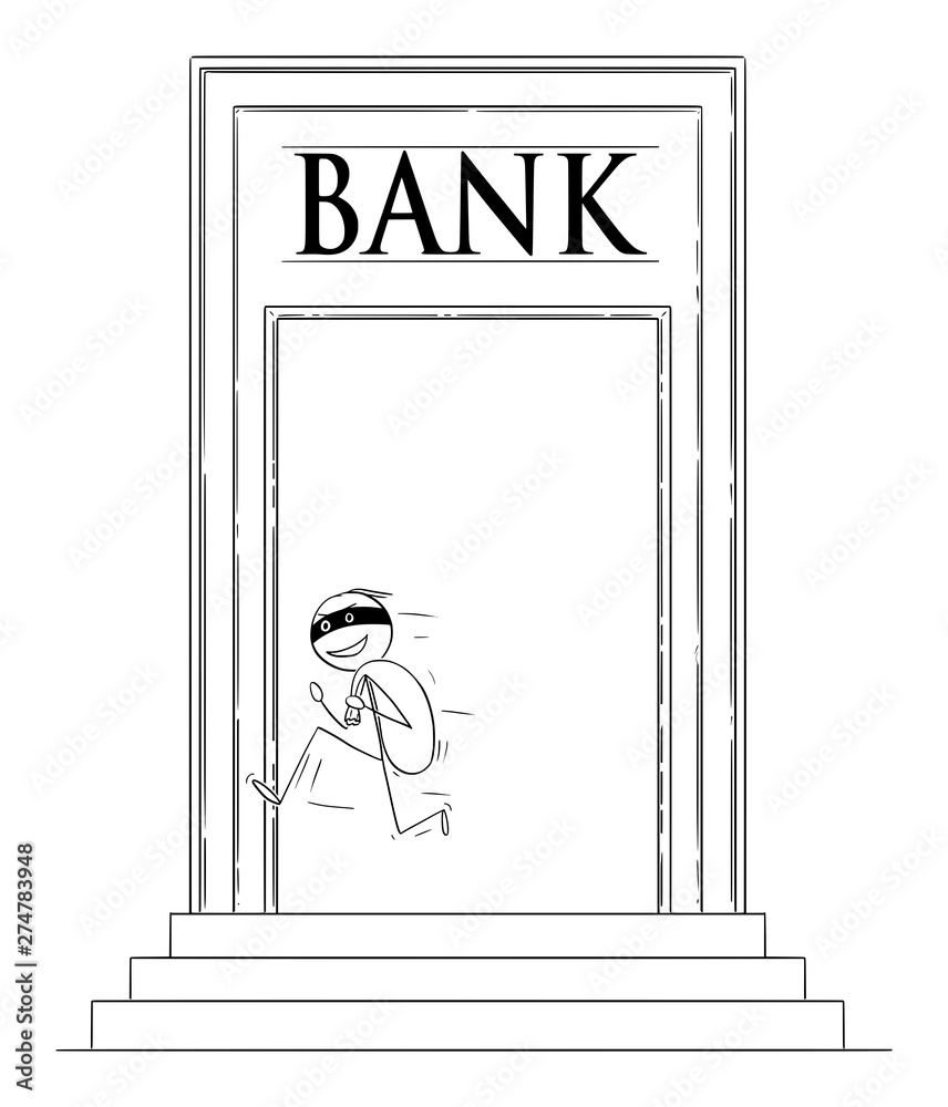 Vector cartoon stick figure drawing conceptual illustration of robber ...