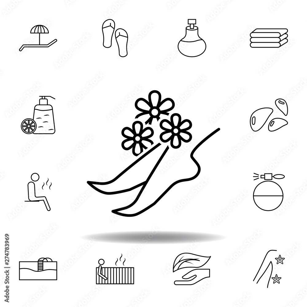 flowers on human feet outline icon. Detailed set of spa and relax ...
