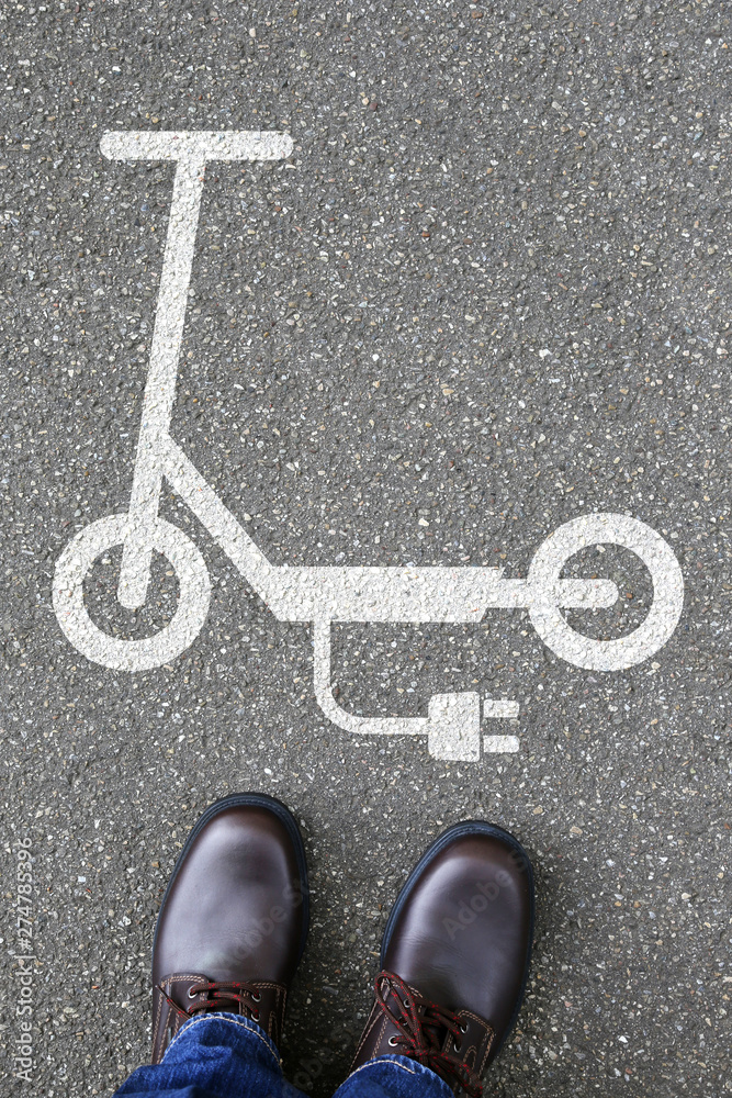 Man people electric scooter e-scooter road sign eco friendly mobility ...