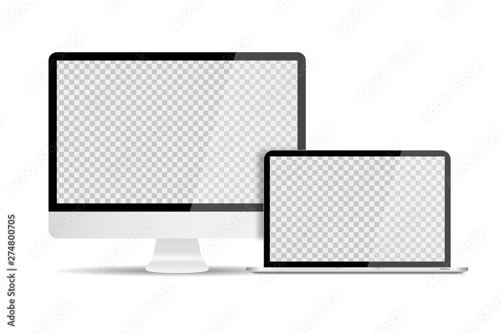 Personal computer with laptop in trendy realistic design with shadows ...