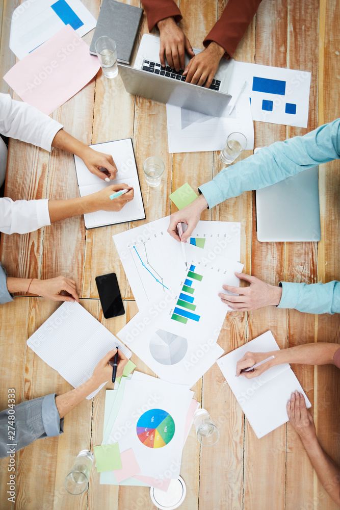 Top view background of creative business team collaborating on project ...
