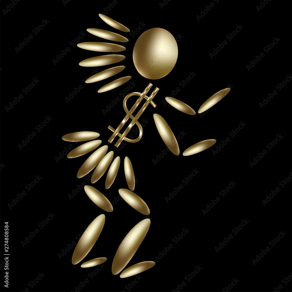 Cartoon stylized man of gold members with a dollar instead of a body ...