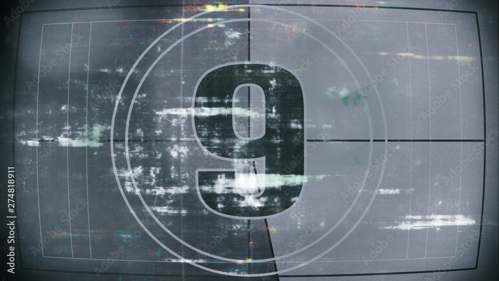 Number nine of old film countdown leader with grain Stock Illustration ...