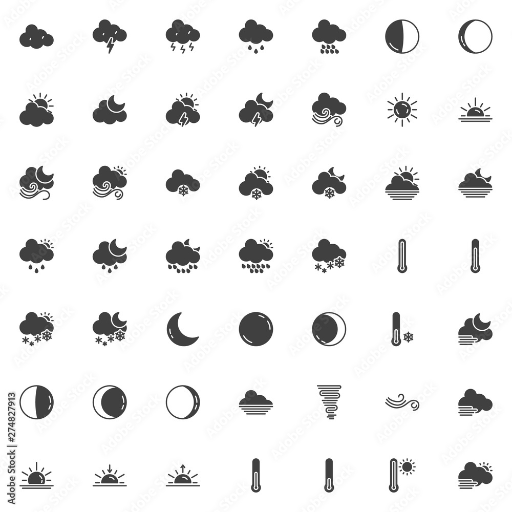 Weather vector icons set, modern solid symbol collection, filled style ...