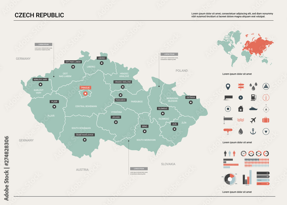Vector map of Czech Republic. Country map with division, cities and ...