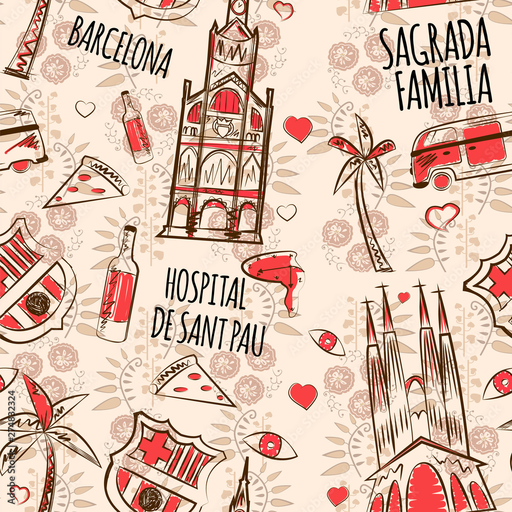 barcelona pattern seamless design graphic Stock Vector | Adobe Stock