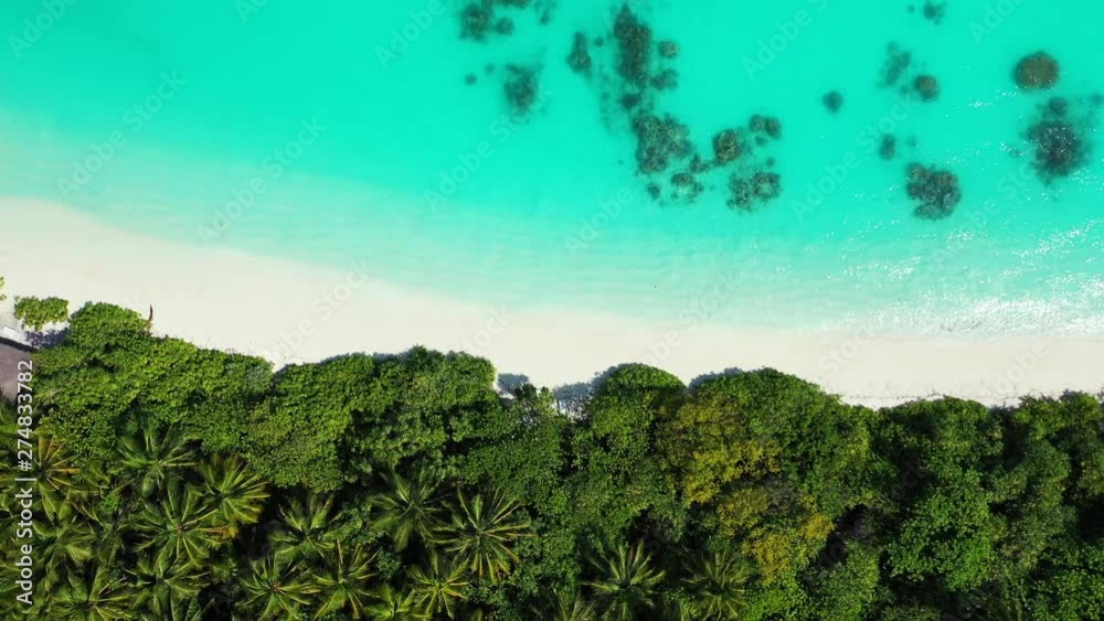 Aerial view, looking down while flying above the horizontal shoreline ...