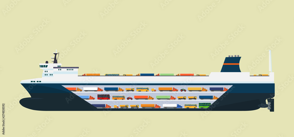 Roro carrier ship isolated. Vector flat style illustration. Stock ...