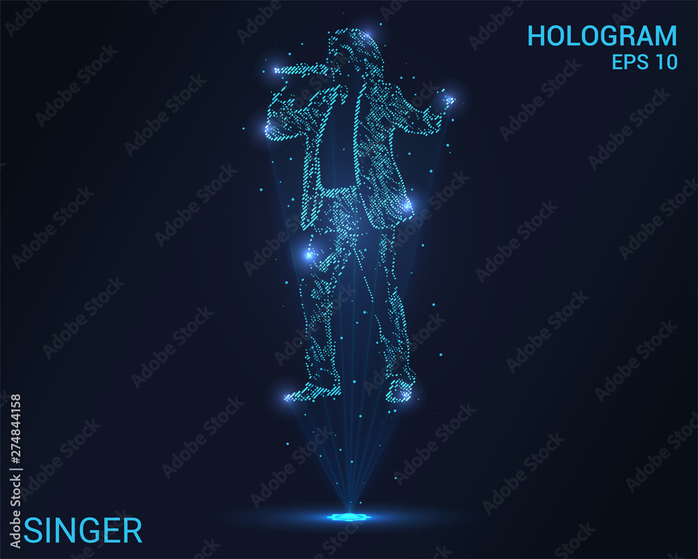 A hologram singer. Holographic projection of a man with a microphone ...
