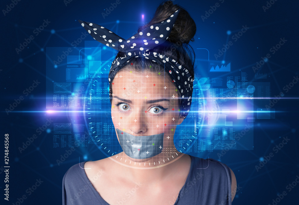 Biometric verification - woman face detection, high technology concept ...