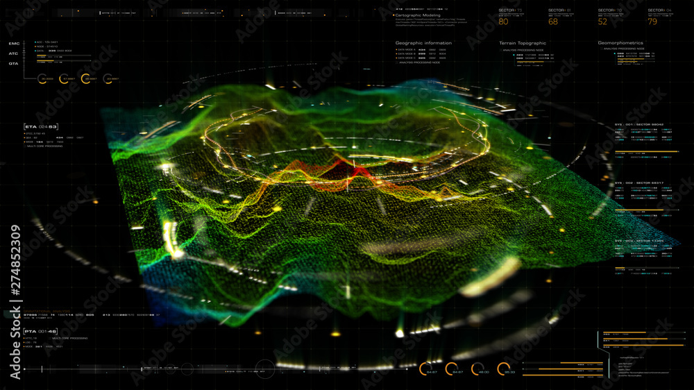 Futuristic Holographic Terrain environment, geomorphology, topography ...