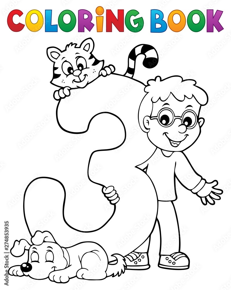 Coloring book boy with number three Stock Vector | Adobe Stock