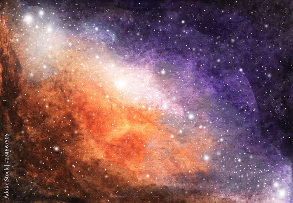 Abstract galaxy painting. Watercolor Cosmic texture with stars. Night ...