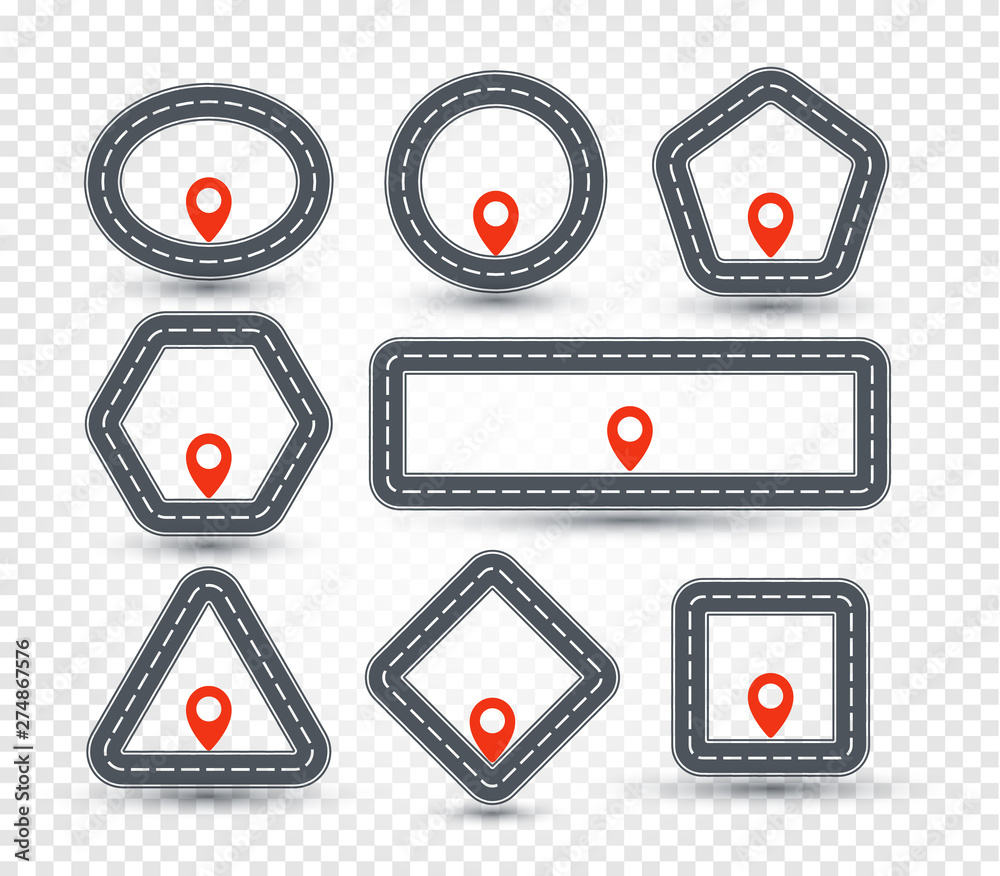 Isolated geometric pin logo set, road sign collection, location symbol ...