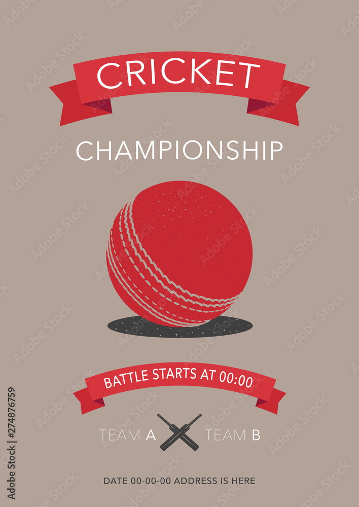 Poster for cricket vector illustration. Ball, bat and template text ...