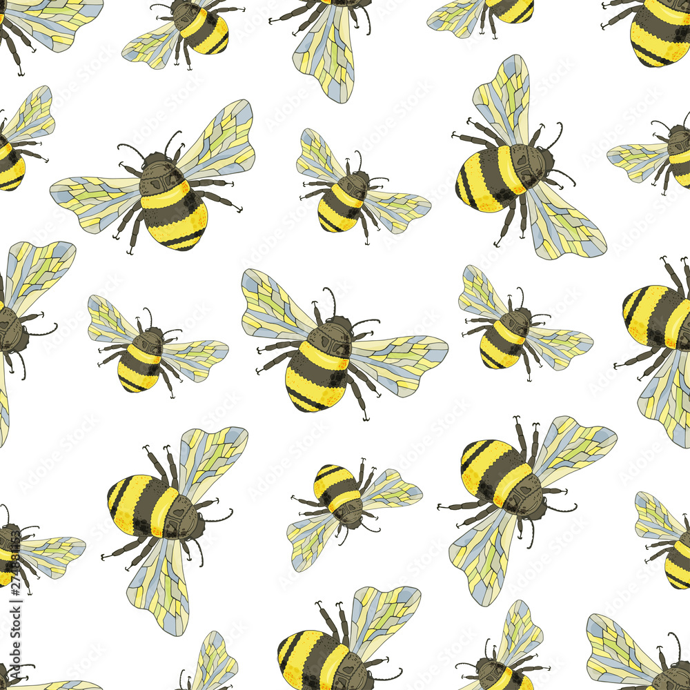Seamless pattern with cute bumblebees. Endless texture for your design ...