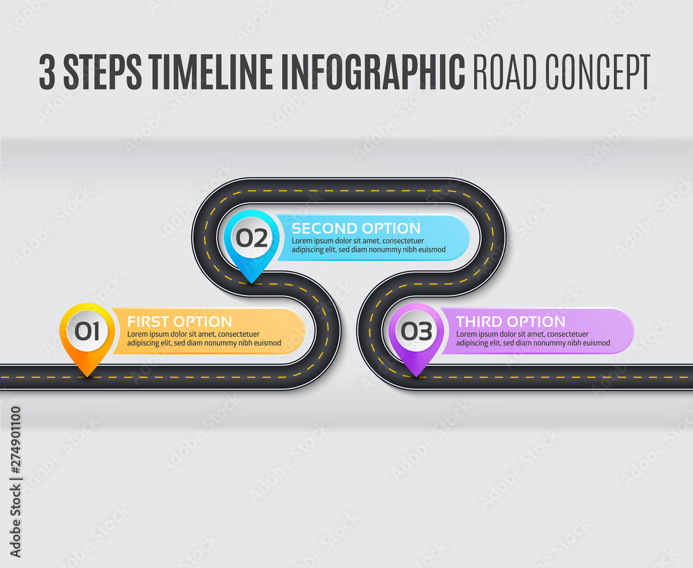 Vetor de Navigation map infographic 3 steps timeline road concept. do ...