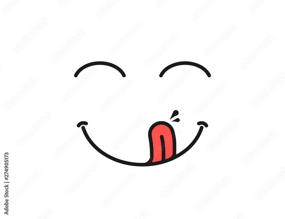 Yummy smile. Delicious, tasty eating emoji face eat with mouth and ...